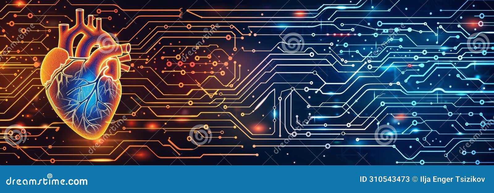 Cybernetic World Vibrant Human Heart Infused with Technological Pulse ...