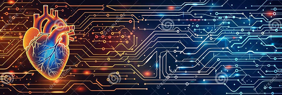 Cybernetic World Vibrant Human Heart Infused with Technological Pulse ...