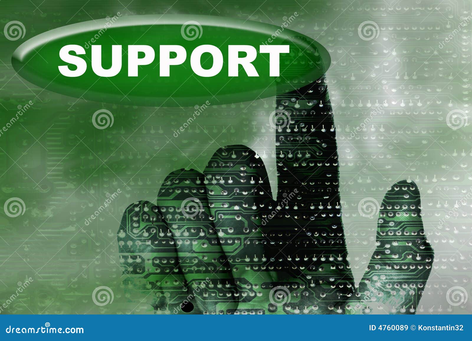 Cybernetics Hand and Button with Word of Support Stock Image - Image of ...