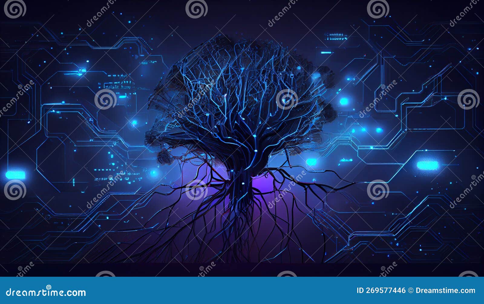 Cyberpank Neural Network, Tree. AI Generative Content. Abstract ...