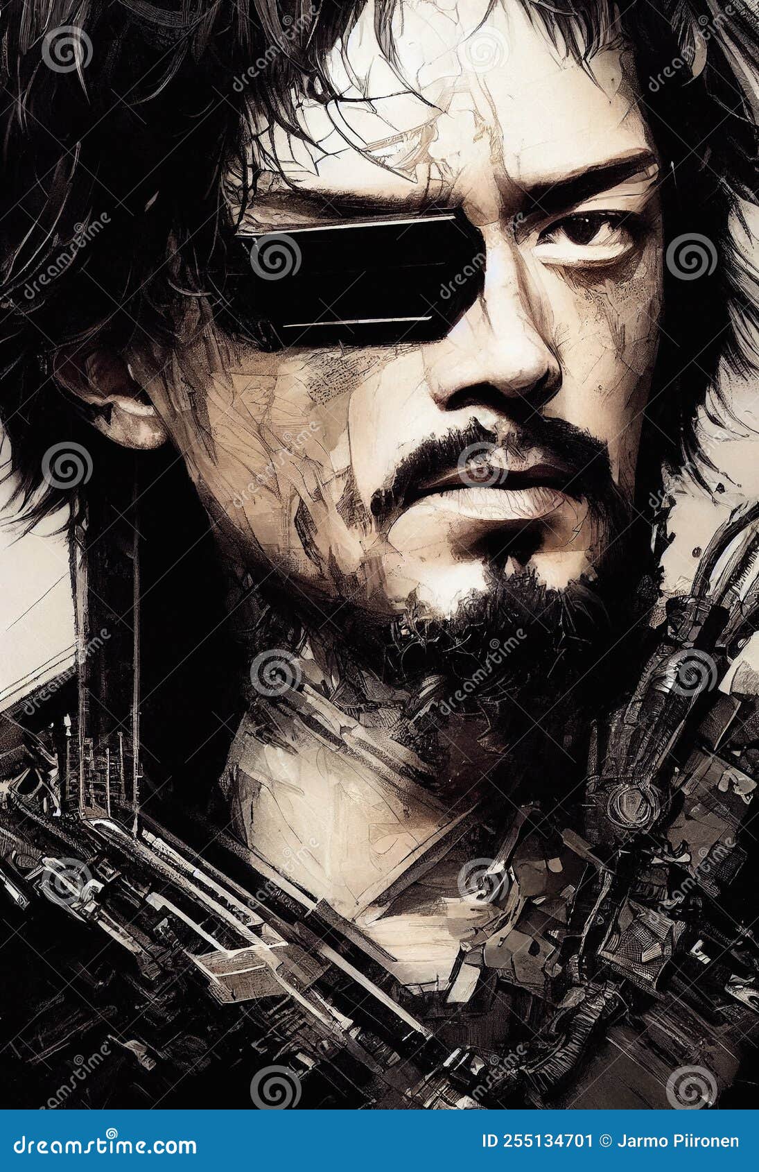 Cyberpunk Assassin Portrait with Serious Expression Stock Illustration ...