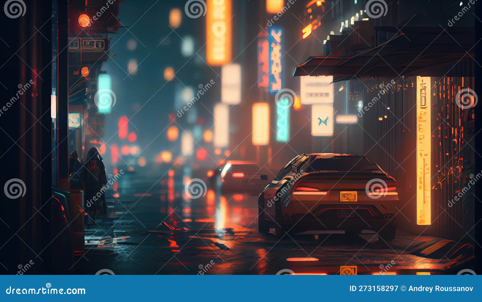 Cyberpunk Background Blurred City Scene in Matrix. AI Render Stock ...