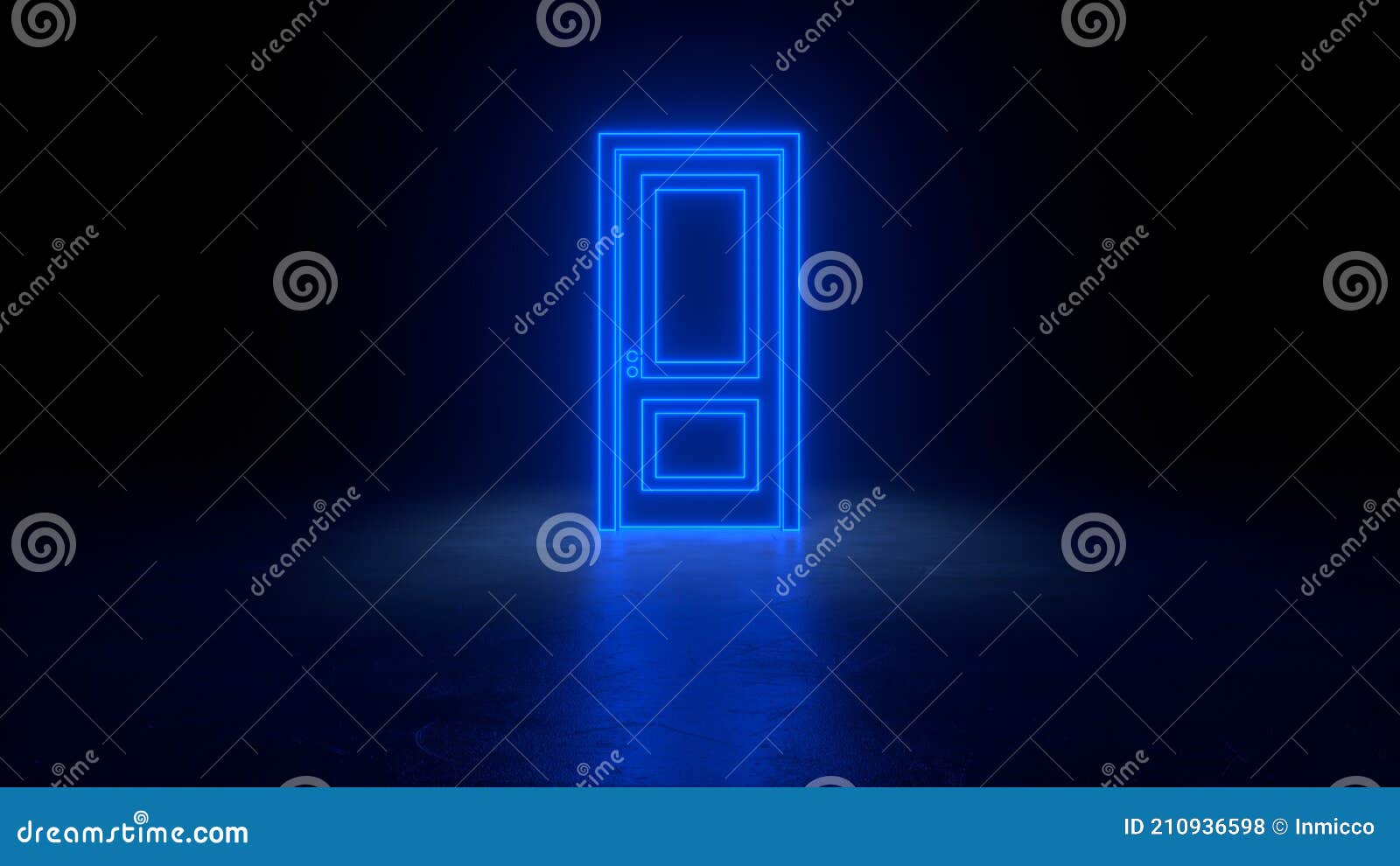 Cyberpunk Blue Neon Door Background Concept. 3d Rendering Royalty-Free ...