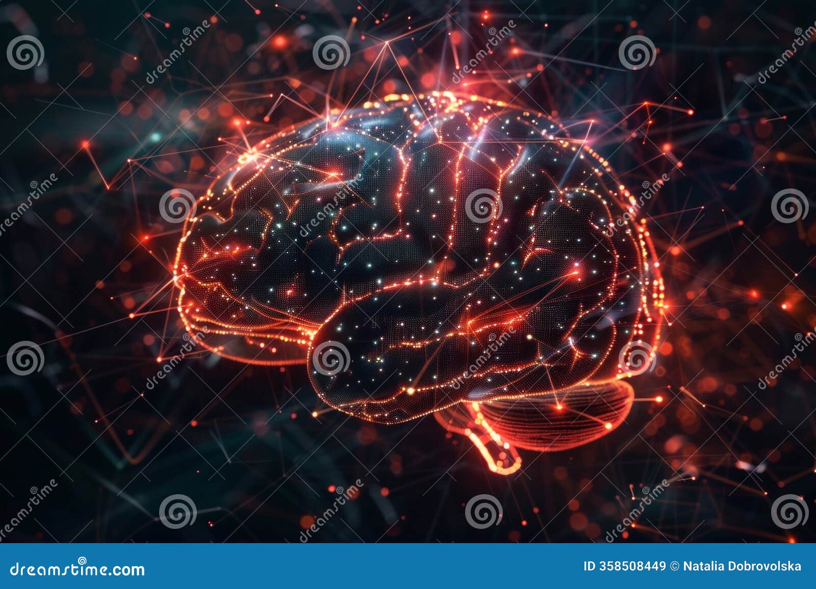 Cyberpunk Brain of Interconnected Glowing Circuits a Dynamic ...