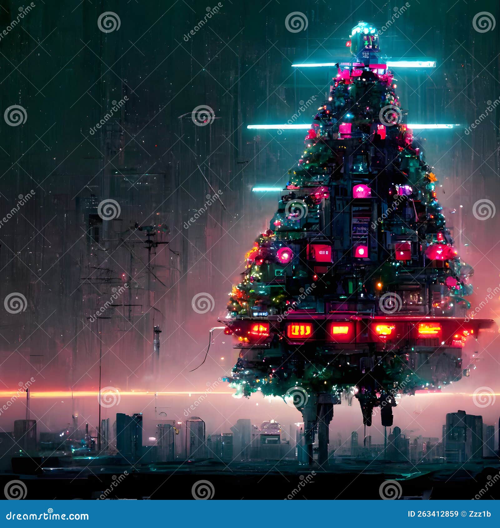 Cyberpunk Christmas Tree, Neural Network Generated Art Stock ...