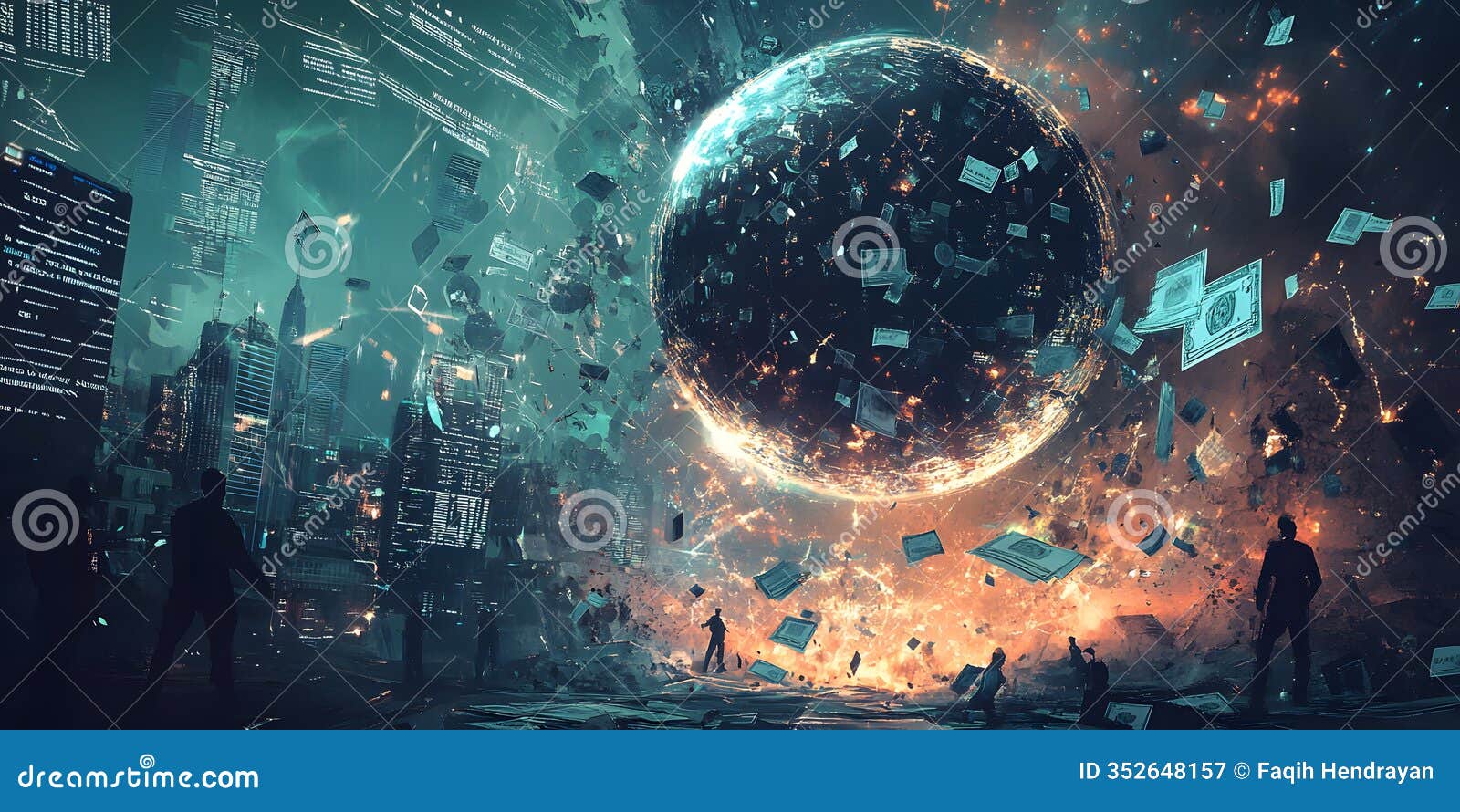 Cyberpunk City: Financial Apocalypse Stock Illustration - Illustration ...