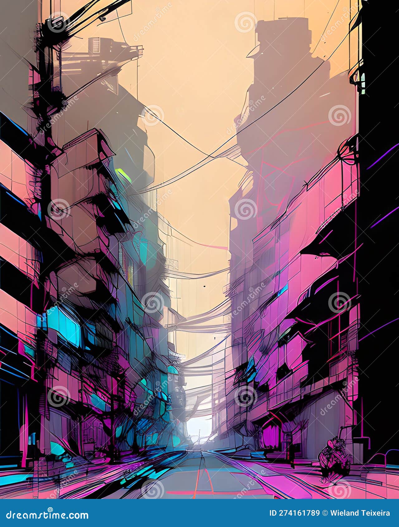 Cyberpunk city stock illustration. Illustration of grunge - 274161789