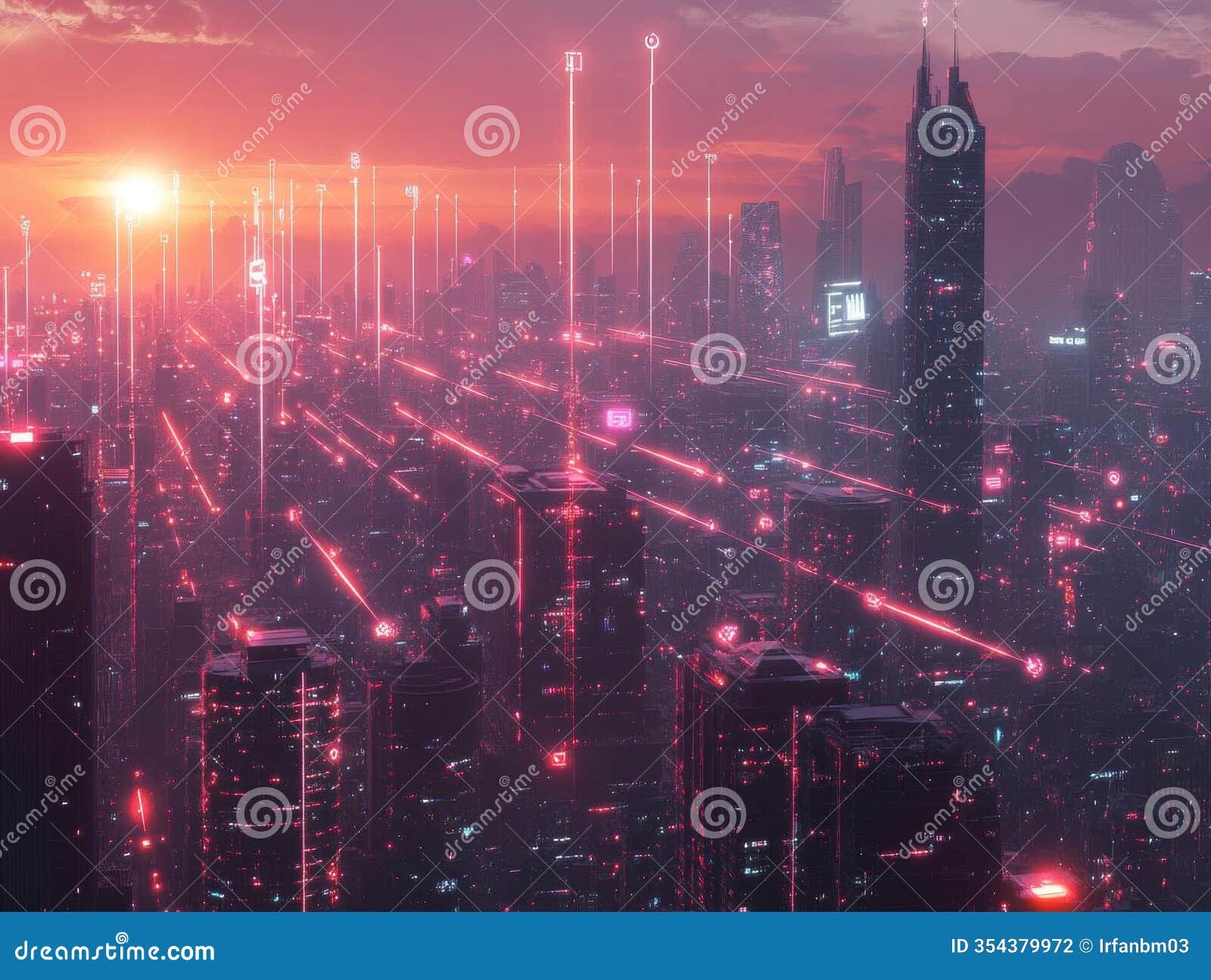 Cyberpunk Cityscape, Neon Lights and Data Streams Stock Photo - Image ...