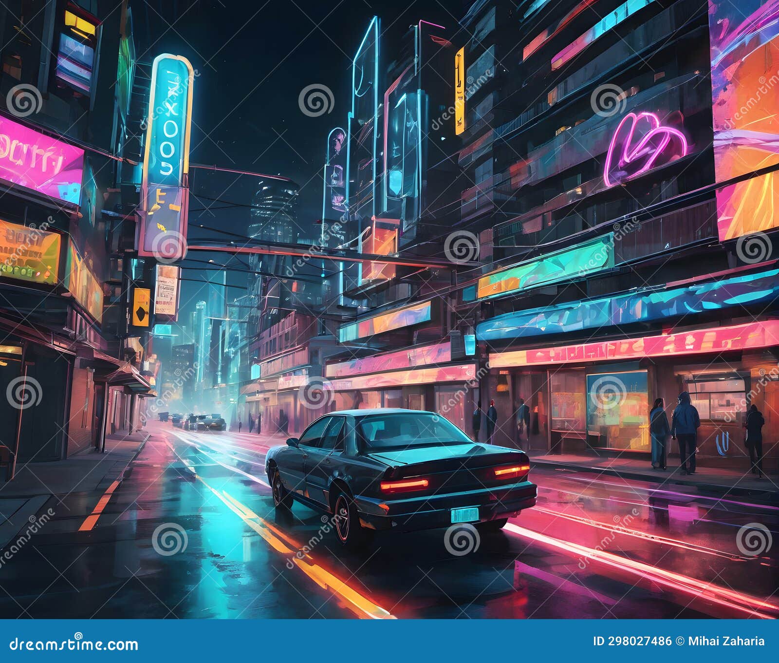 Cyberpunk Cityscape with Neon Lights. Illustration Created with ...