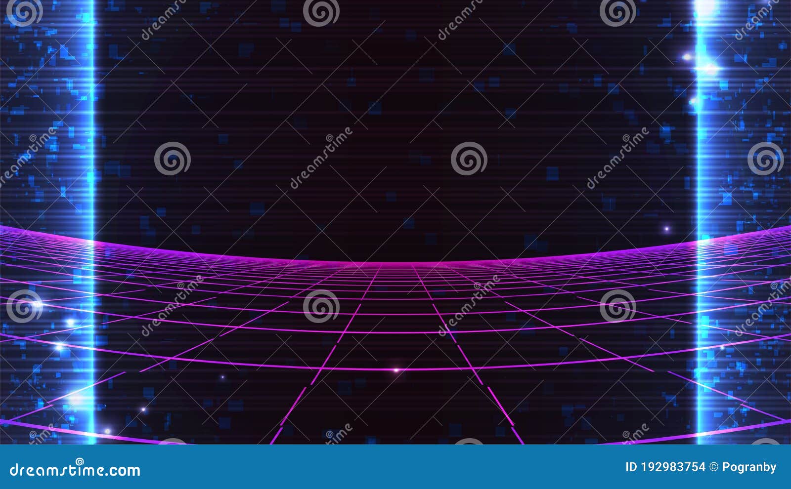 Cyberpunk Dark Background. Pink Retro Future Grid. Blue Neon Vertical ...