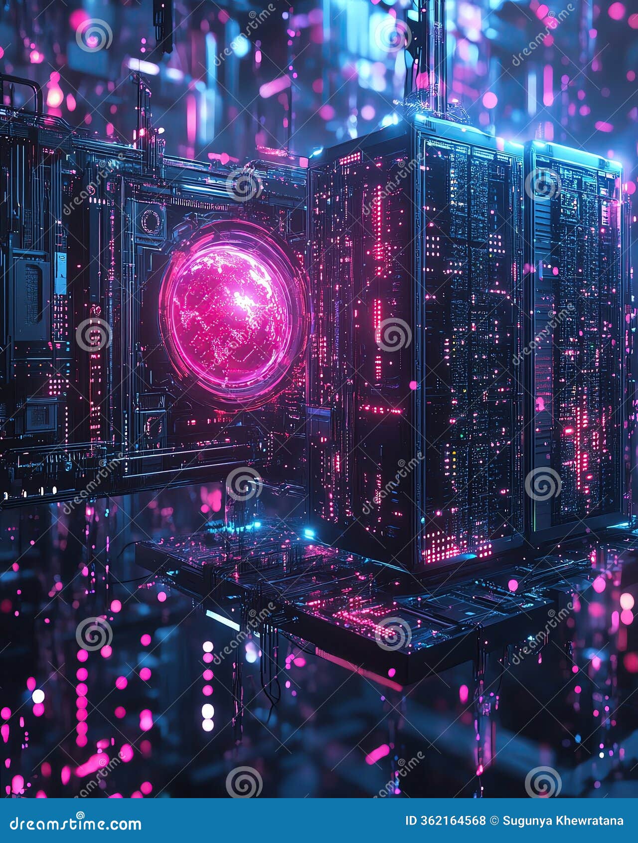 Cyberpunk Data Center: Futuristic Server Room with Glowing Data Core ...
