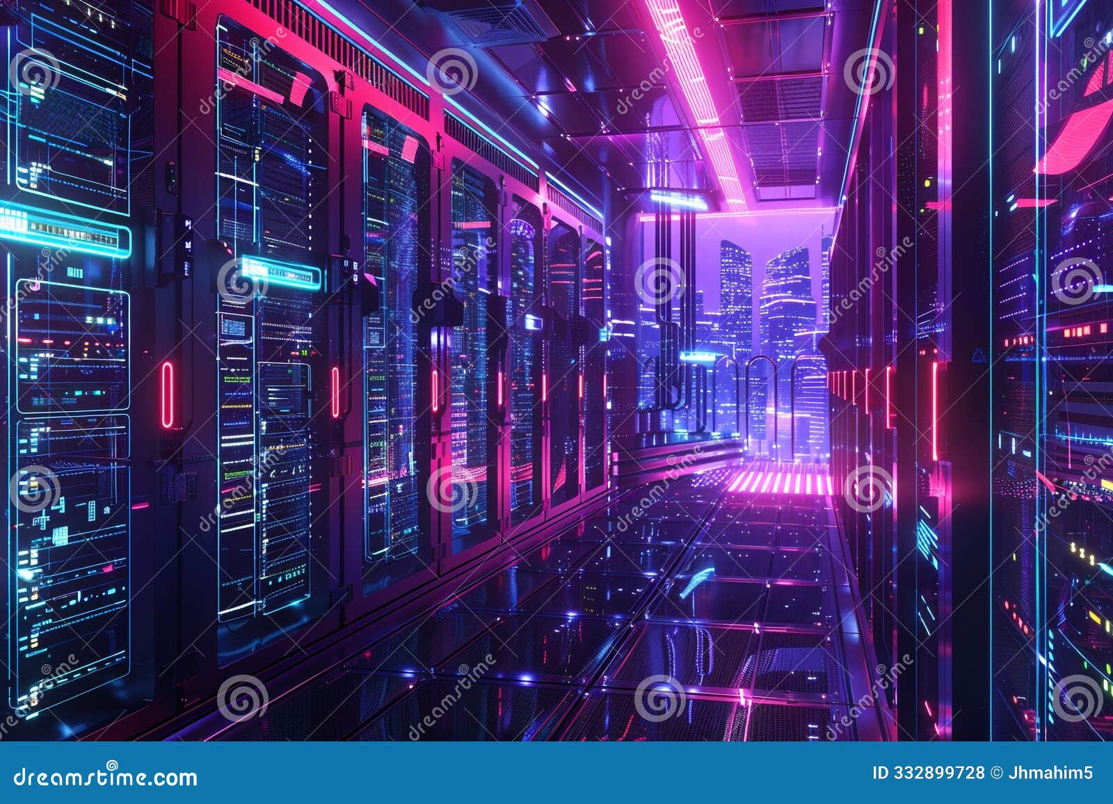 Cyberpunk Data Center With Neon Lights And Glowing Circuit Patterns ...