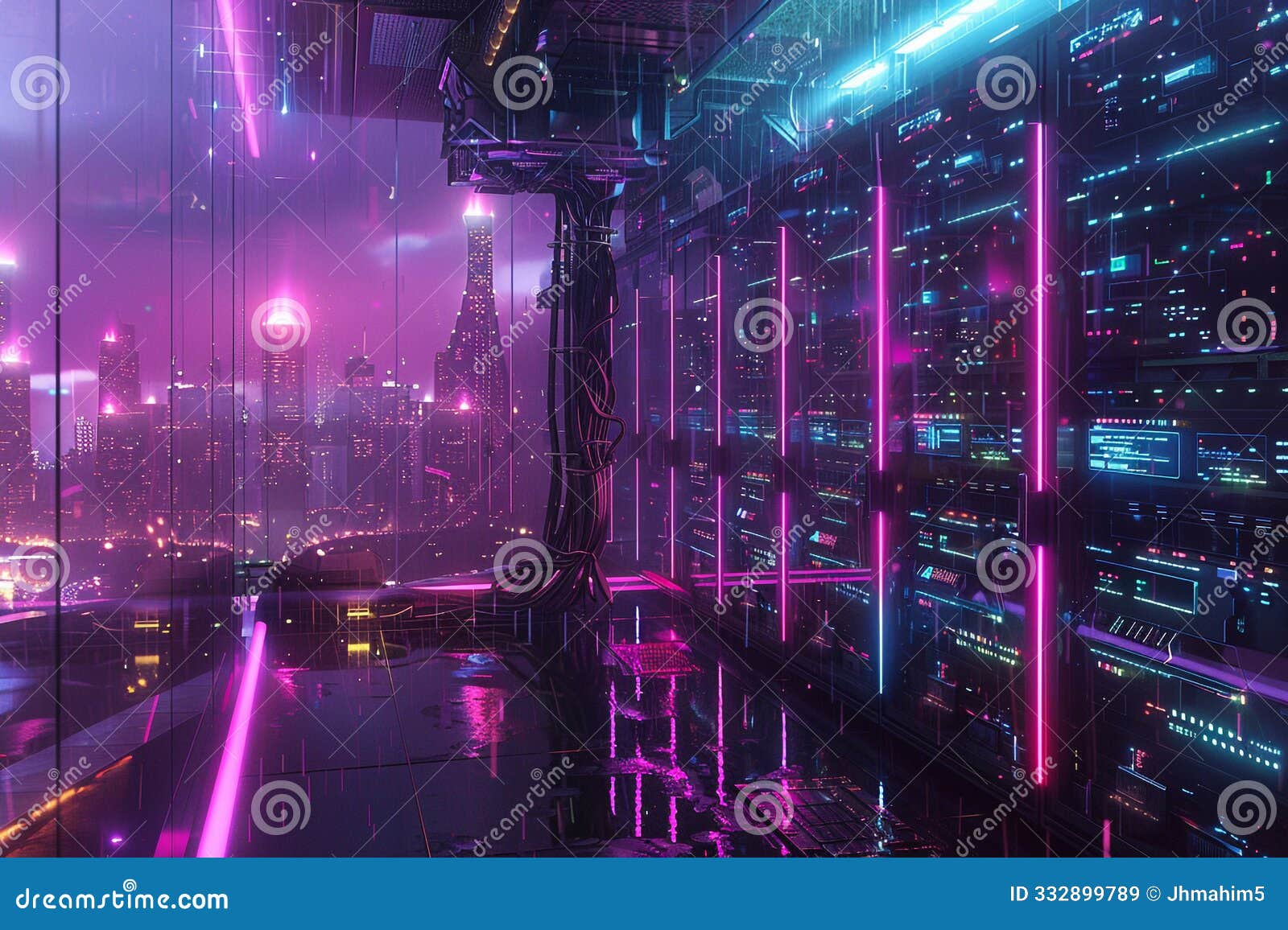 Cyberpunk Data Center With Neon Lights And Glowing Circuit Patterns ...