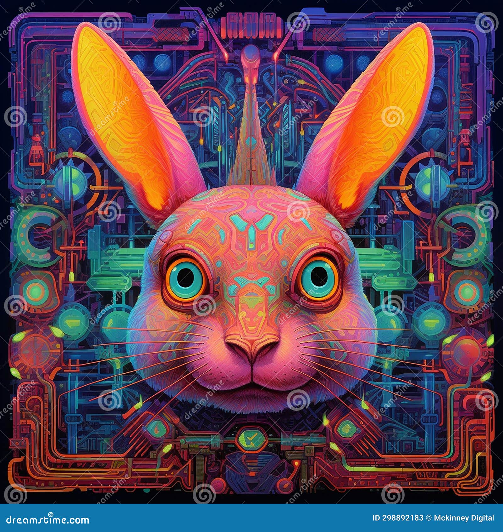 Cyberpunk Designed Easter Bunny Concept with Neon Colors. Stock ...