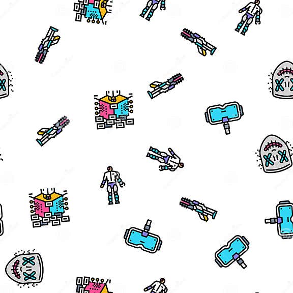 Cyberpunk Digital City Future Seamless Pattern Vector Stock ...