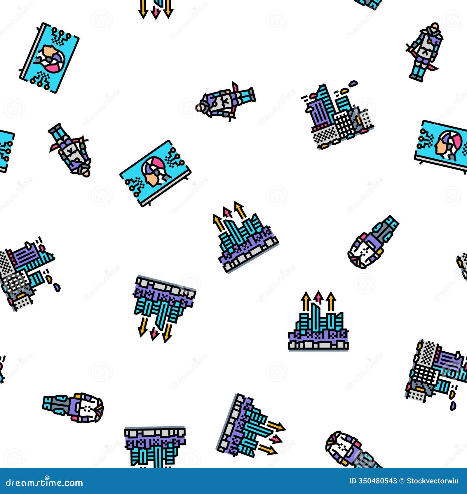 Cyberpunk Digital City Future Seamless Pattern Vector Stock ...
