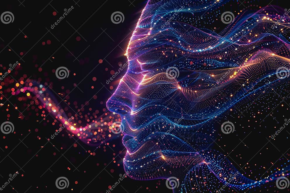 Cyberpunk Digital Face with Neon Lights, Data Streams, Glowing ...