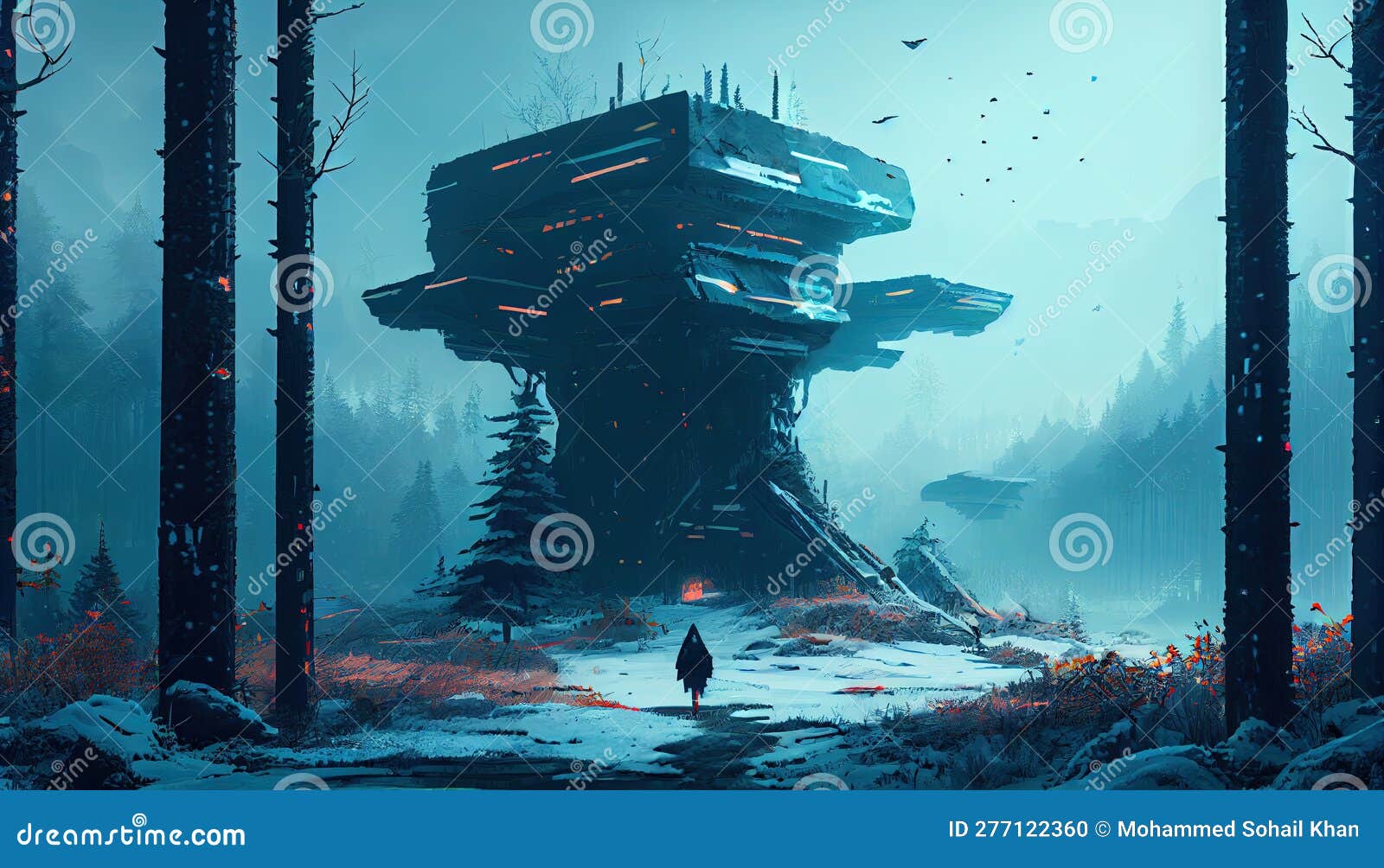 Cyberpunk Forest in Winter Landscape Background AI Generative Stock ...