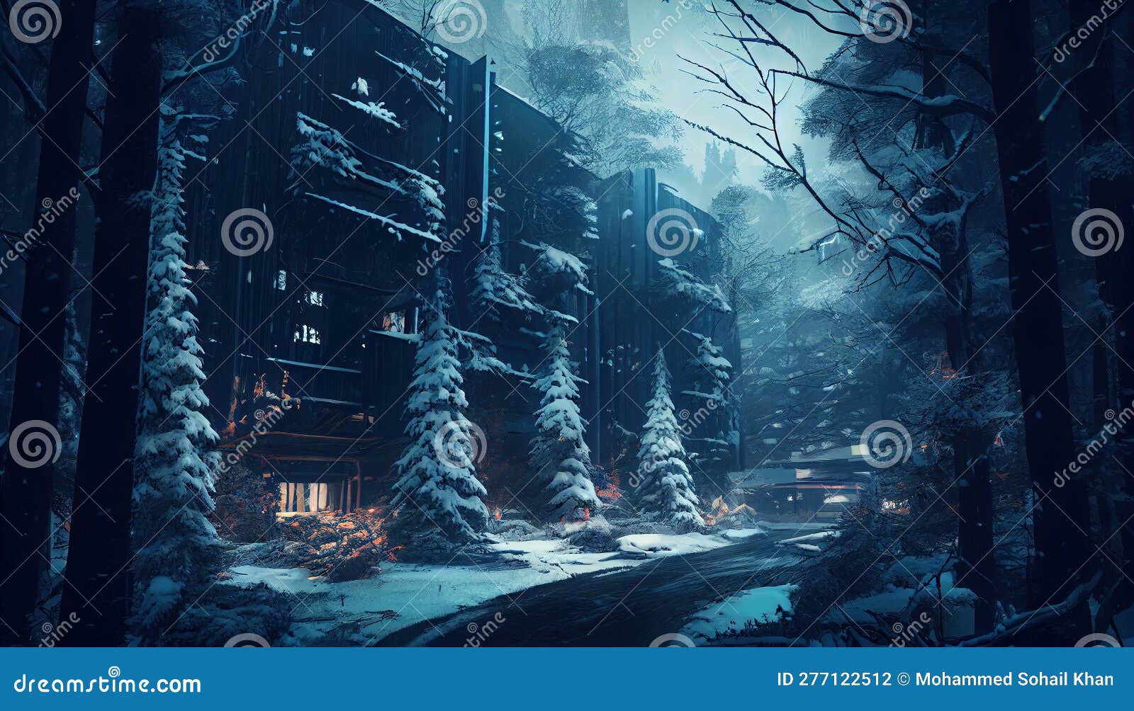 Cyberpunk Forest in Winter Landscape Background AI Generative Stock ...