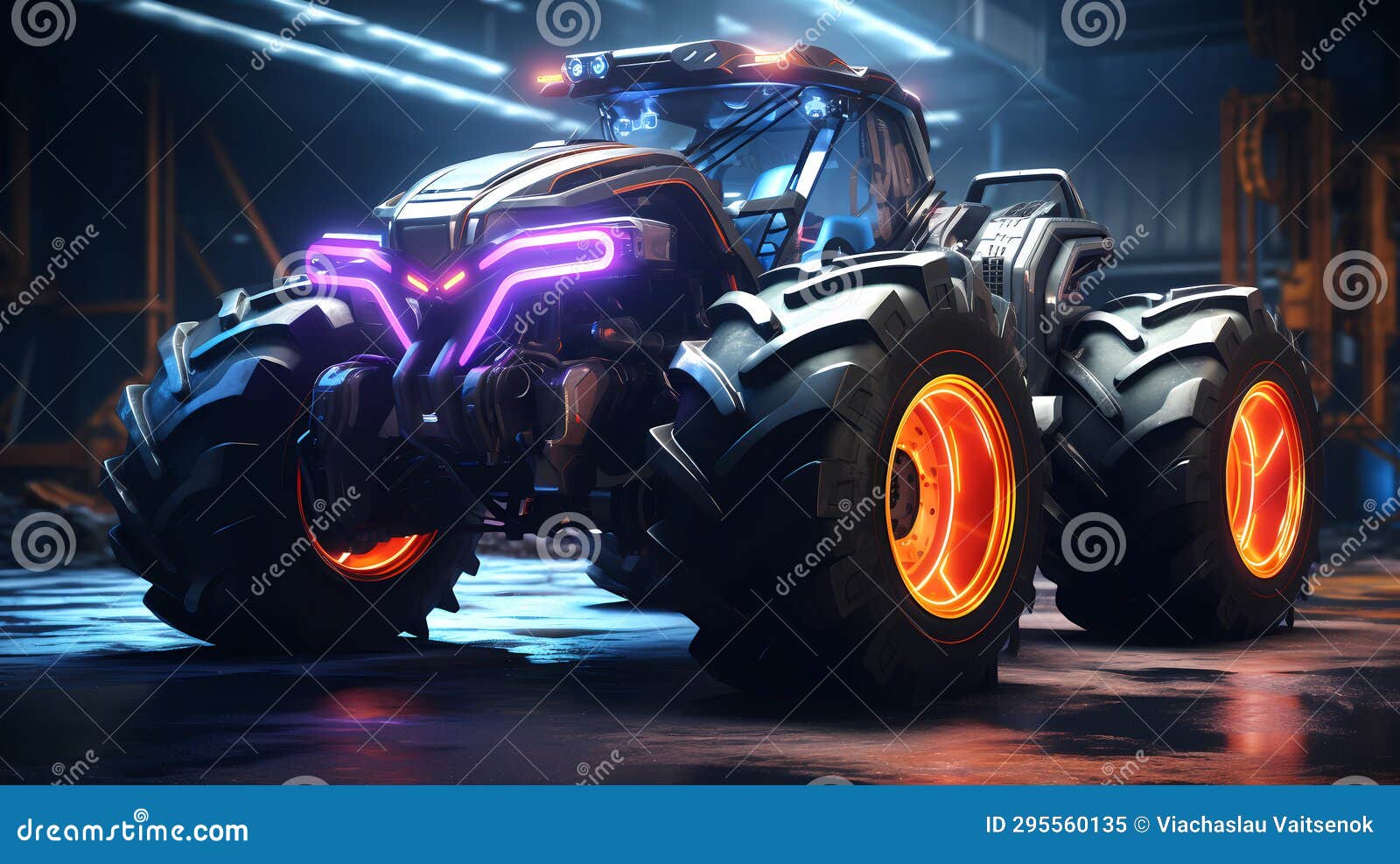 Cyberpunk Futuristic Tractor Hyperrealistic 3D-Style Concept Stock ...