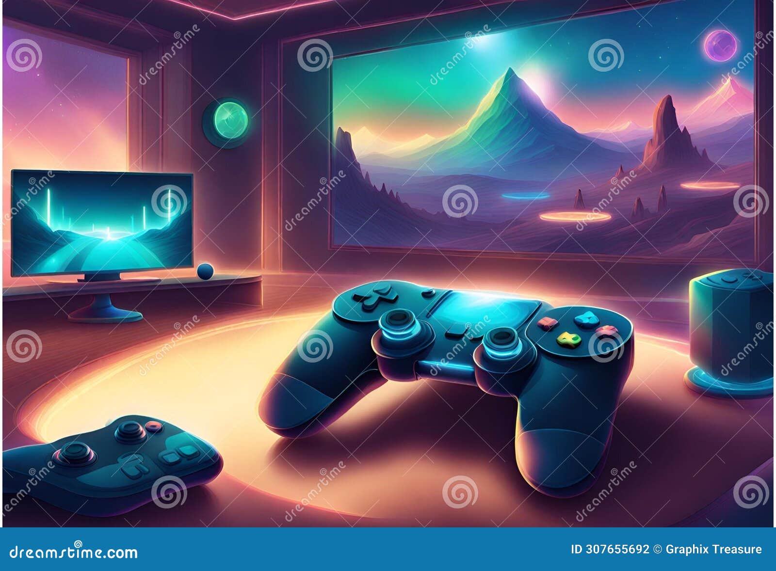 Cyberpunk Gaming Wallpaper Background, 3d Illustration Rendering ...