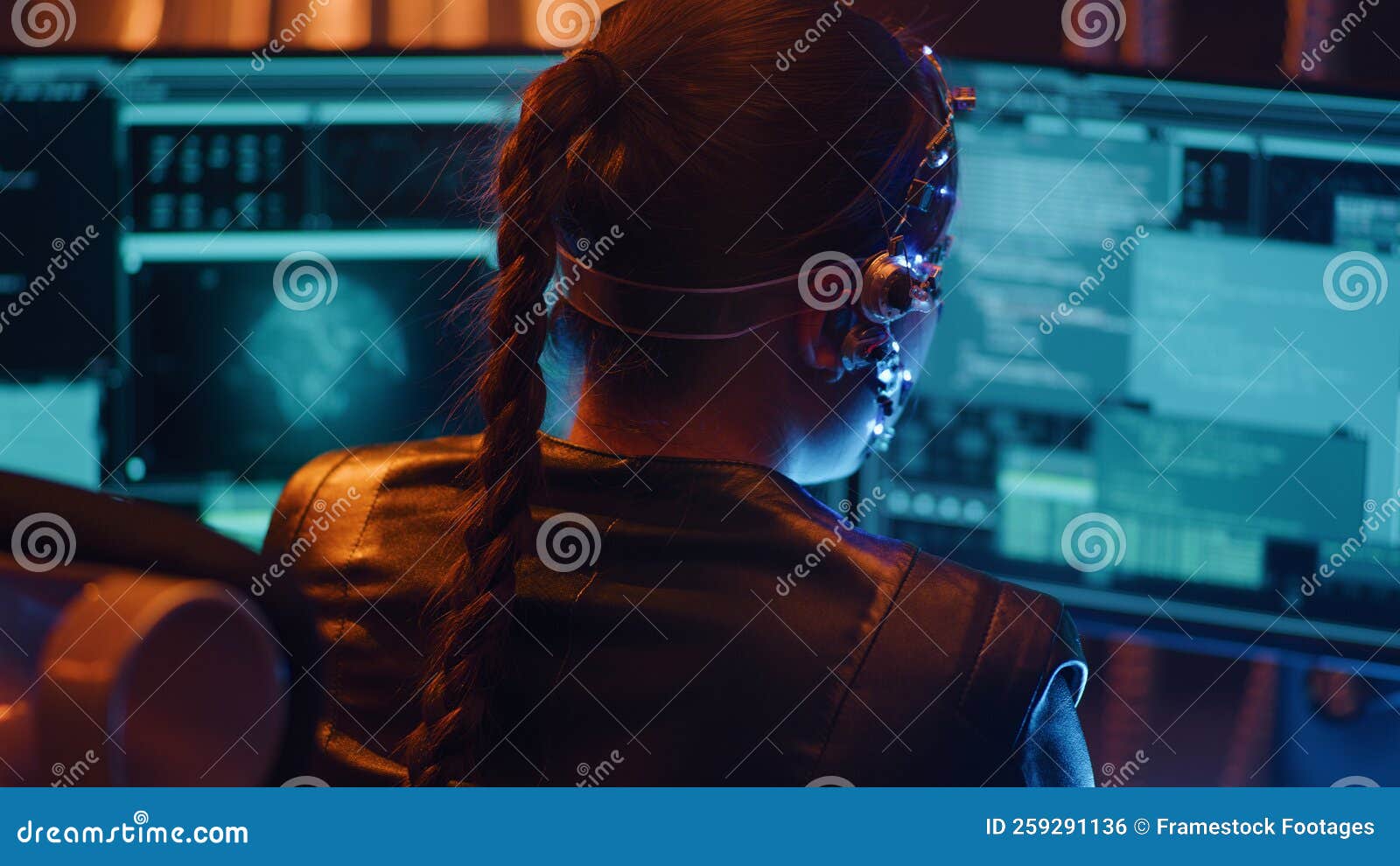 Cyberpunk Girl Backview Types on Keyboard Multiple Monitors with ...