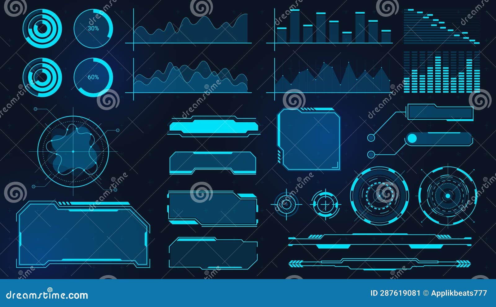 Cyberpunk Graphs. Futuristic Digital Charts, Bars, Diagrams and Frames ...