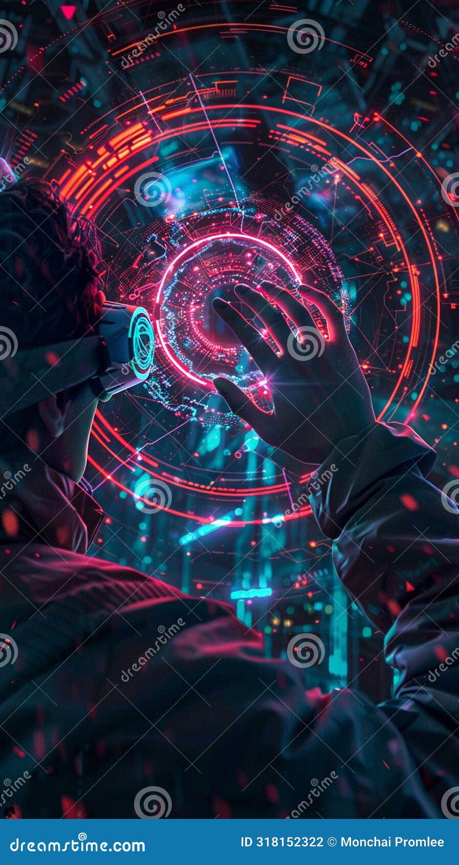 Cyberpunk Hacker Creating a Vortex Kaleidoscope in Virtual Reality ...