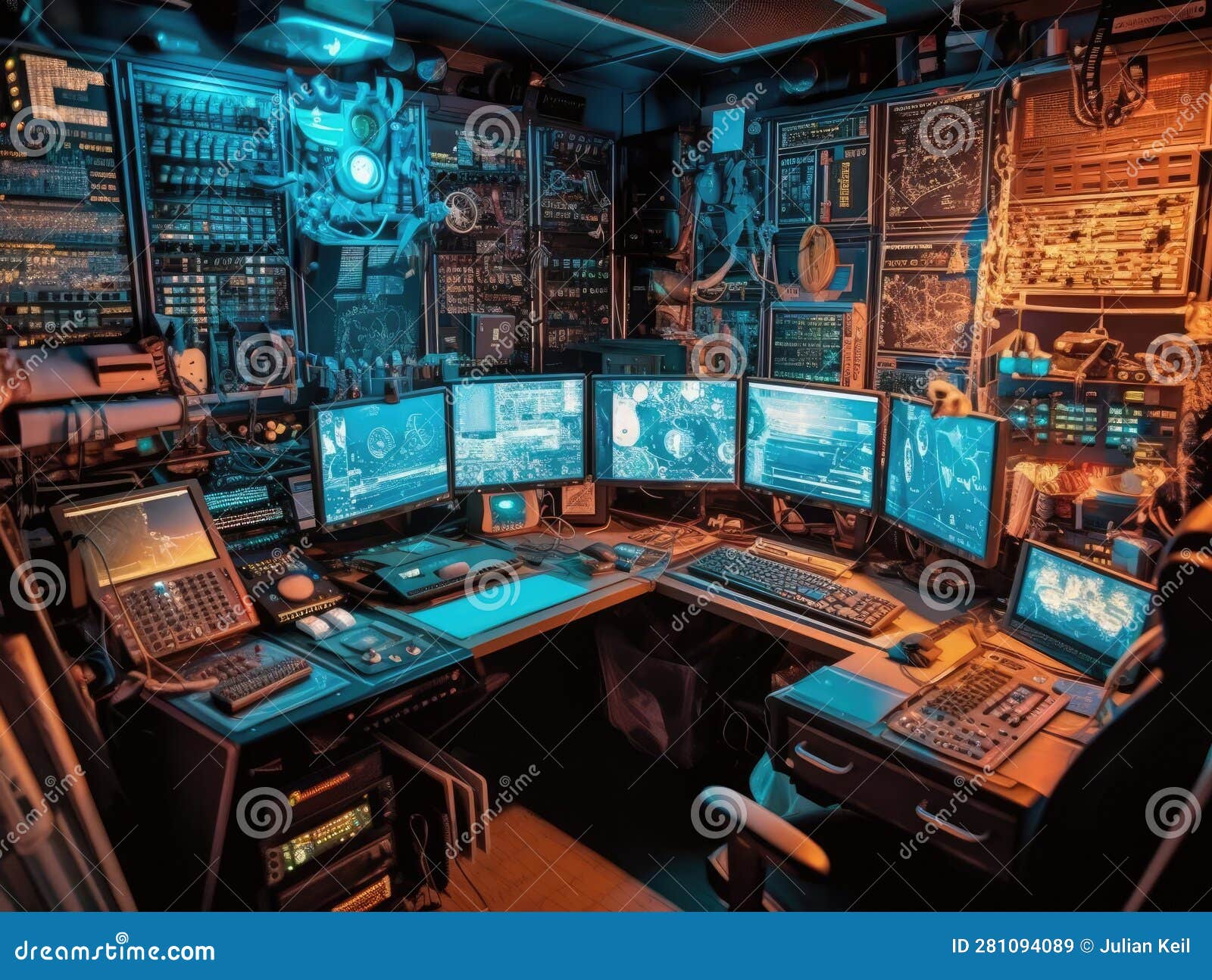 Cyberpunk Hackers Workstation with Code Lines Stock Illustration ...