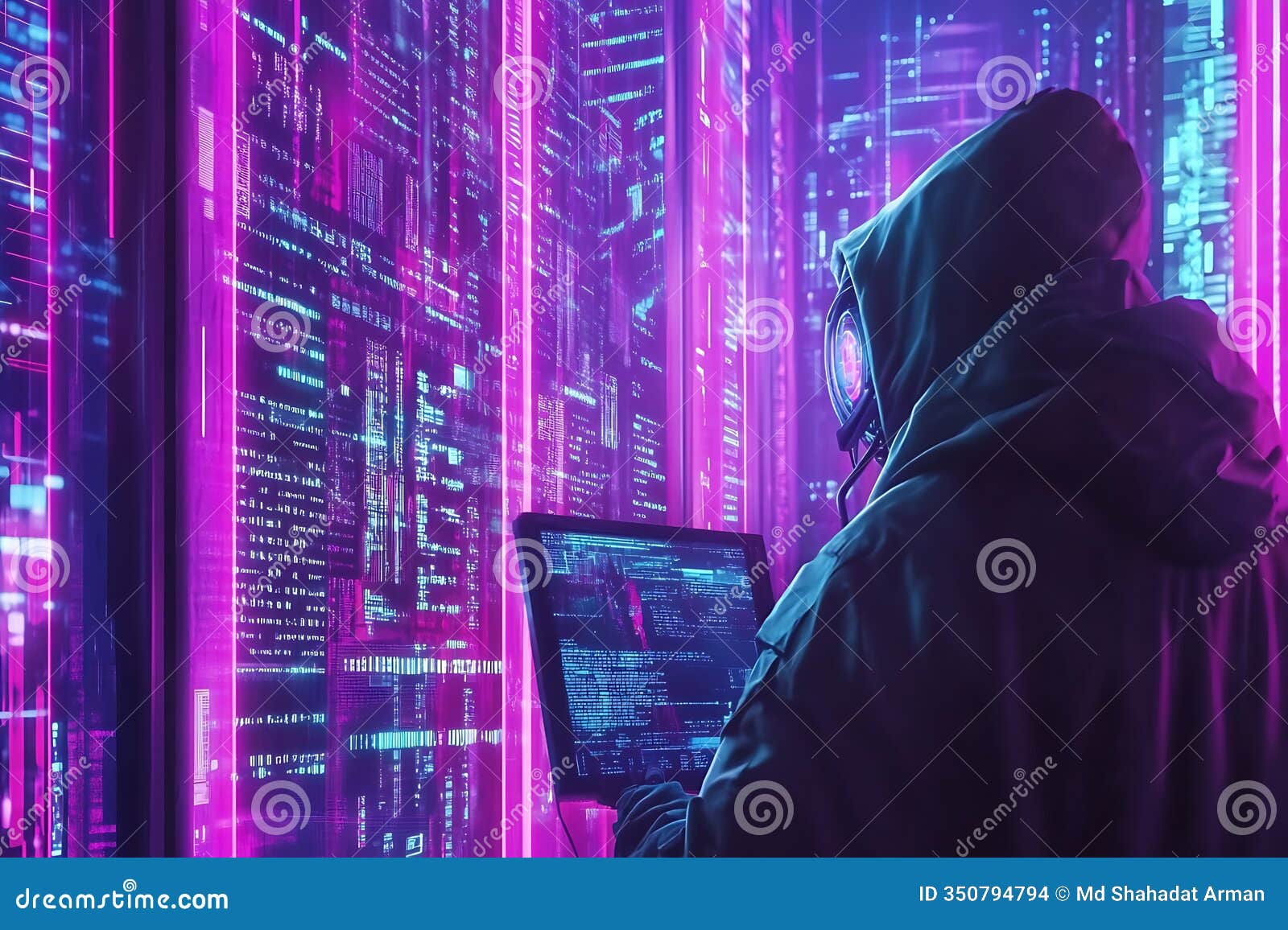 Cyberpunk Hacker in a Server Room Stock Illustration - Illustration of ...