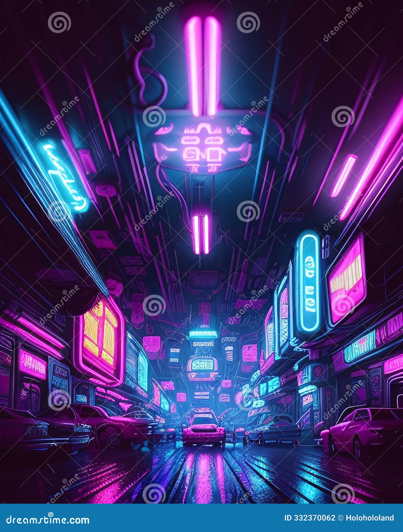Cyberpunk-inspired City With Neon Lights Stock Photography ...