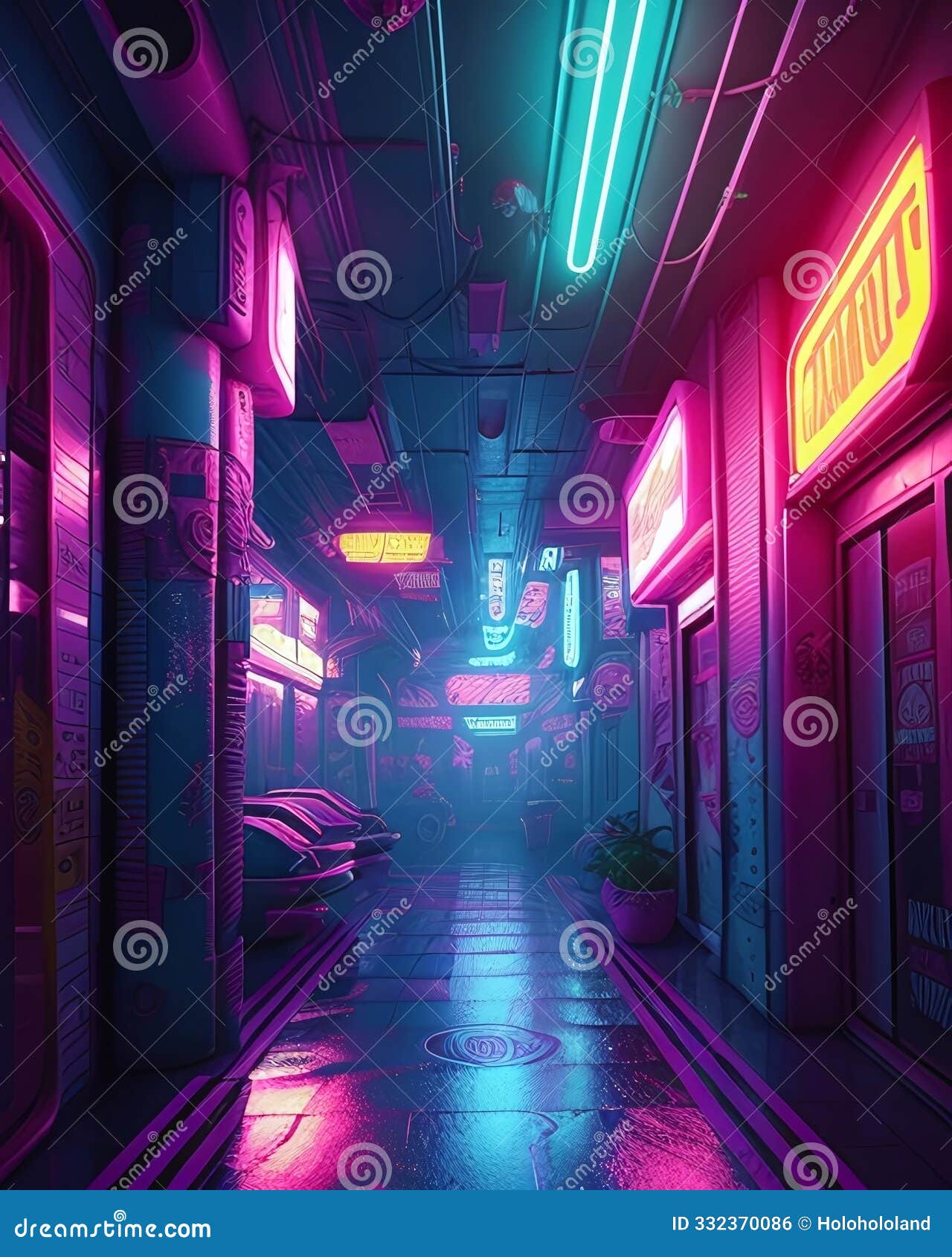 Cyberpunk-inspired City With Neon Lights Stock Photography ...