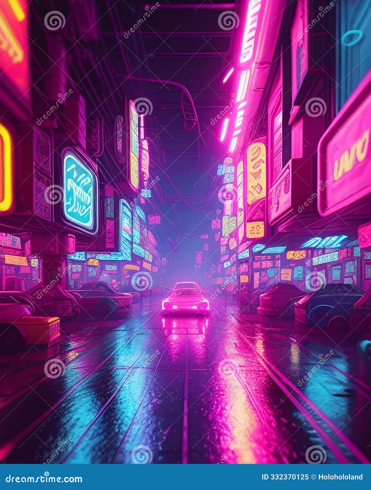 Cyberpunk-inspired City with Neon Lights Stock Illustration ...
