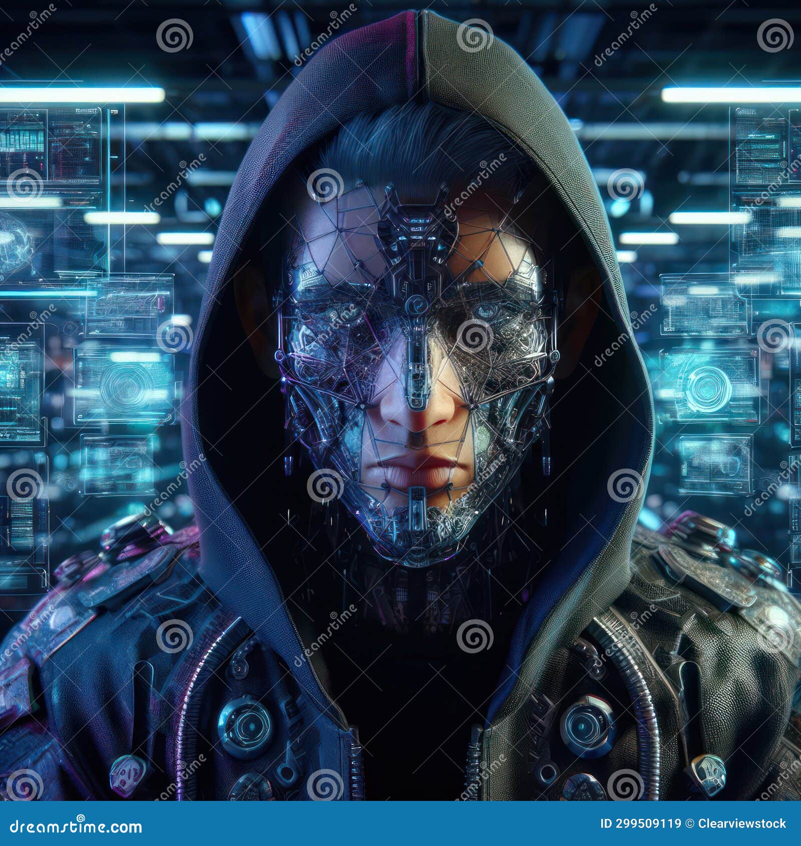 Cyberpunk Inspired High Tech Futuristic Hacker Stock Illustration ...