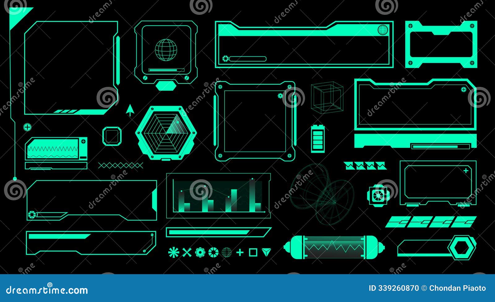 Cyberpunk Interface Blue And Orange Digital Displays With World Map And ...
