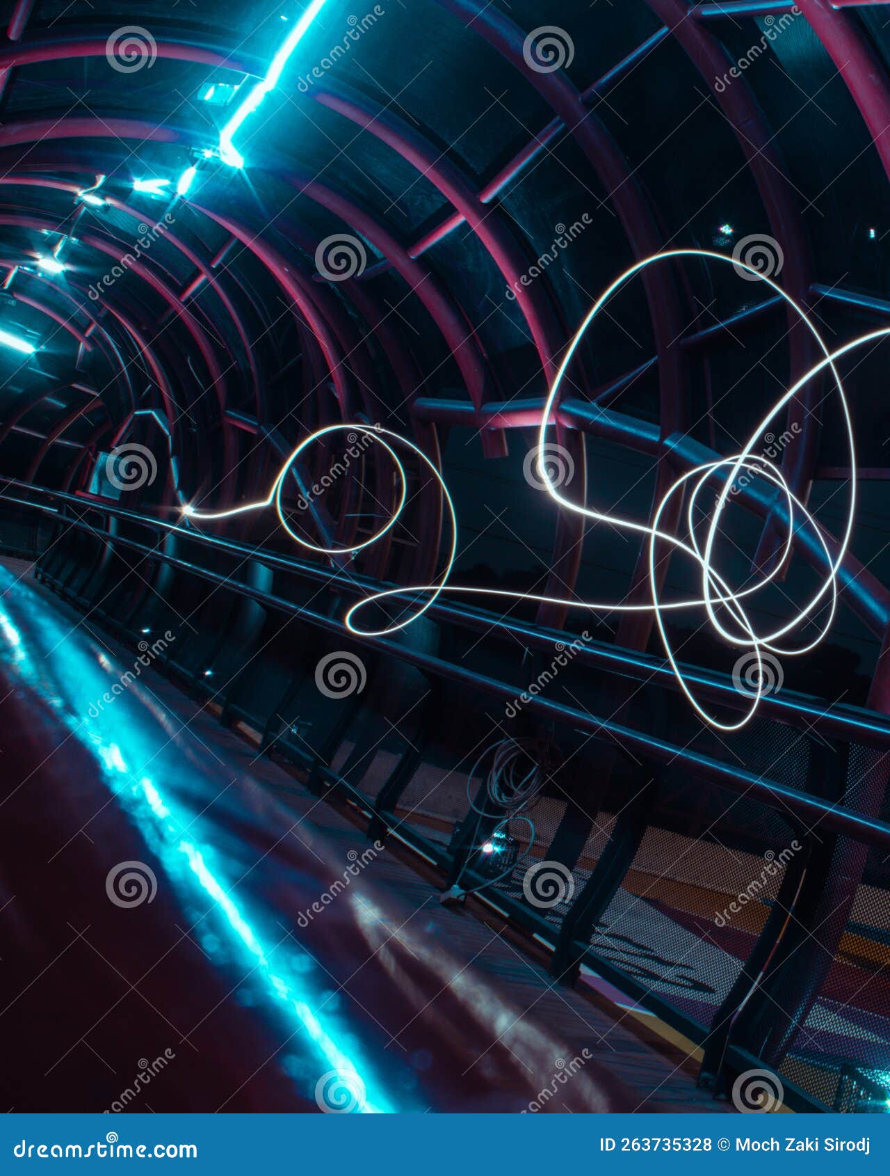 Cyberpunk Light at the Bridge Night Walk Stock Photo - Image of walk ...