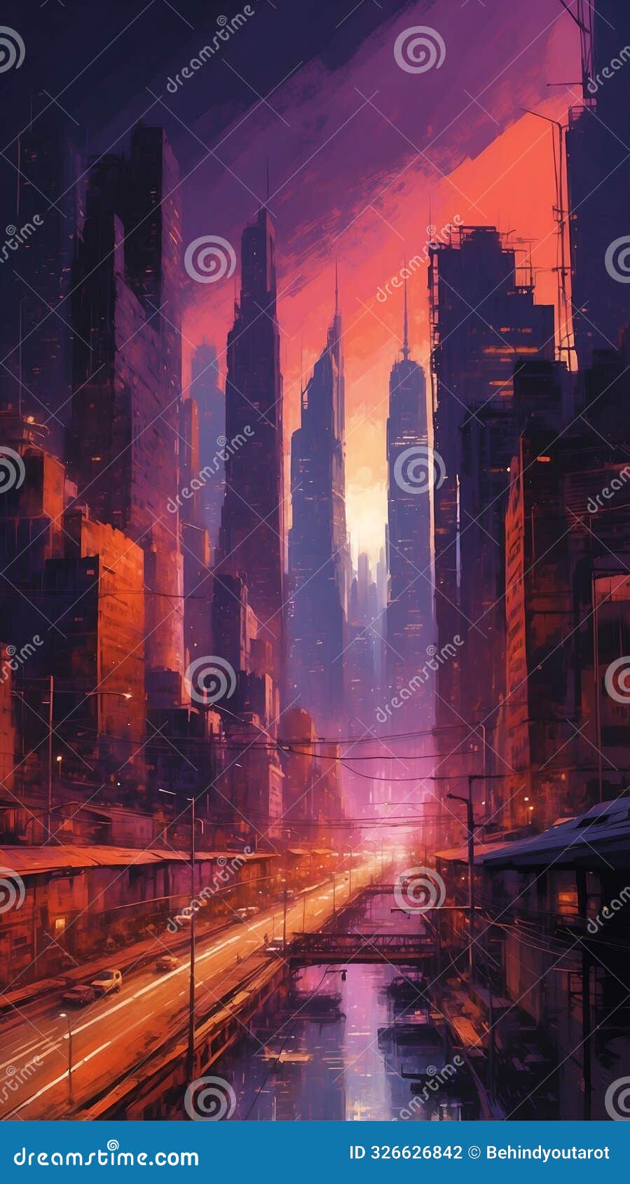 Cyberpunk Metropolis at Dusk Stock Illustration - Illustration of ...