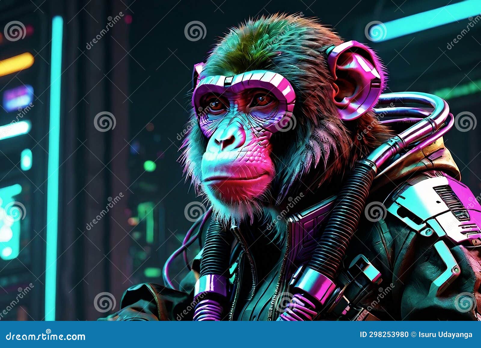 Cyberpunk Monkey with Futuristic Armor and Cyber Enhancements Stock Illustration - Illustration ...