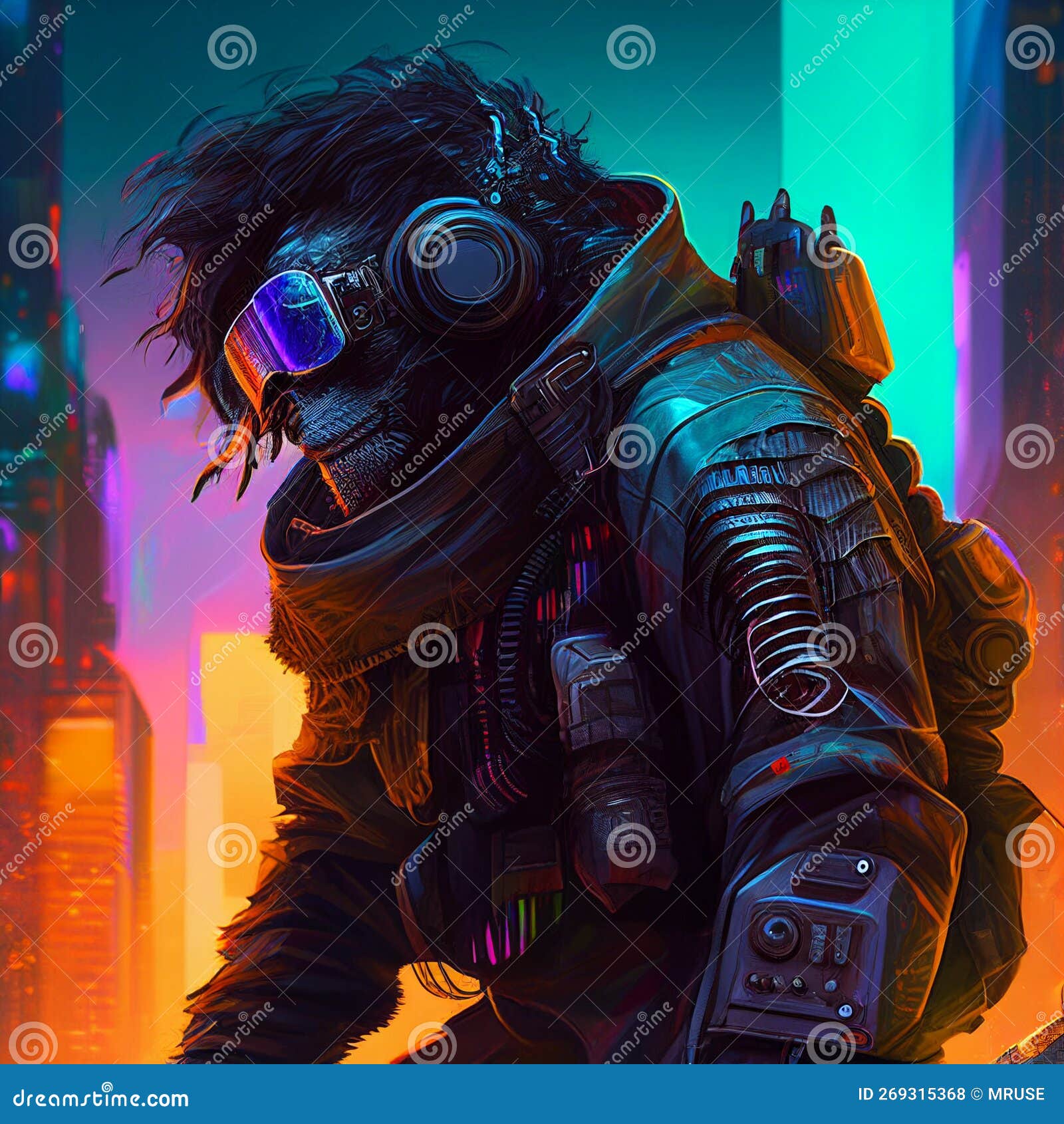 Cyberpunk Monkey with Hi-Tech Suit Stock Illustration - Illustration of ...