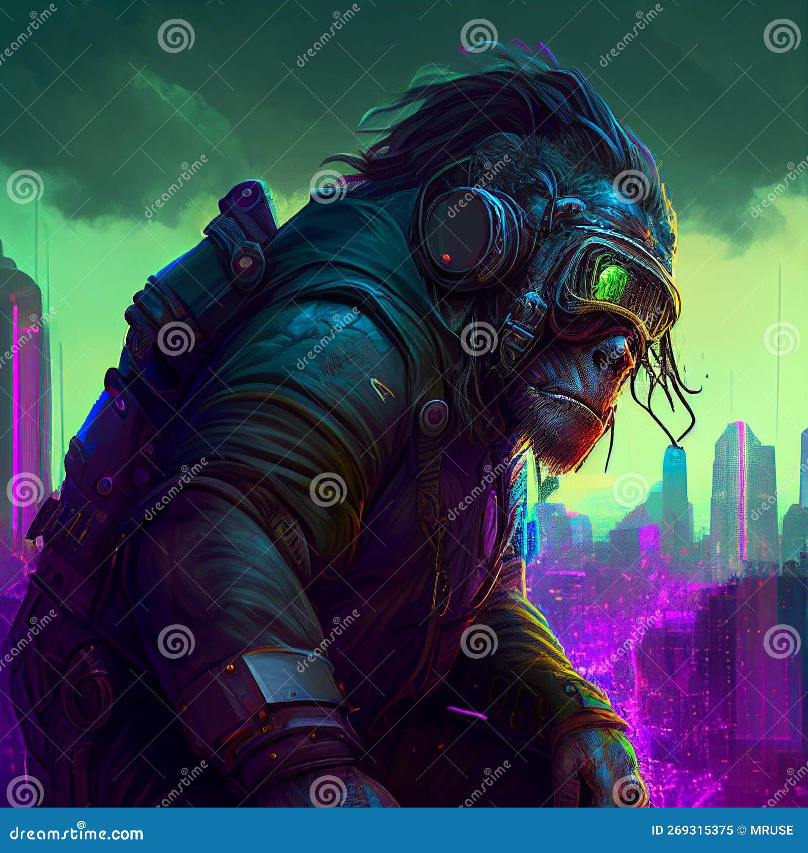 Cyberpunk Monkey with Hi-Tech Suit Stock Illustration - Illustration of ...