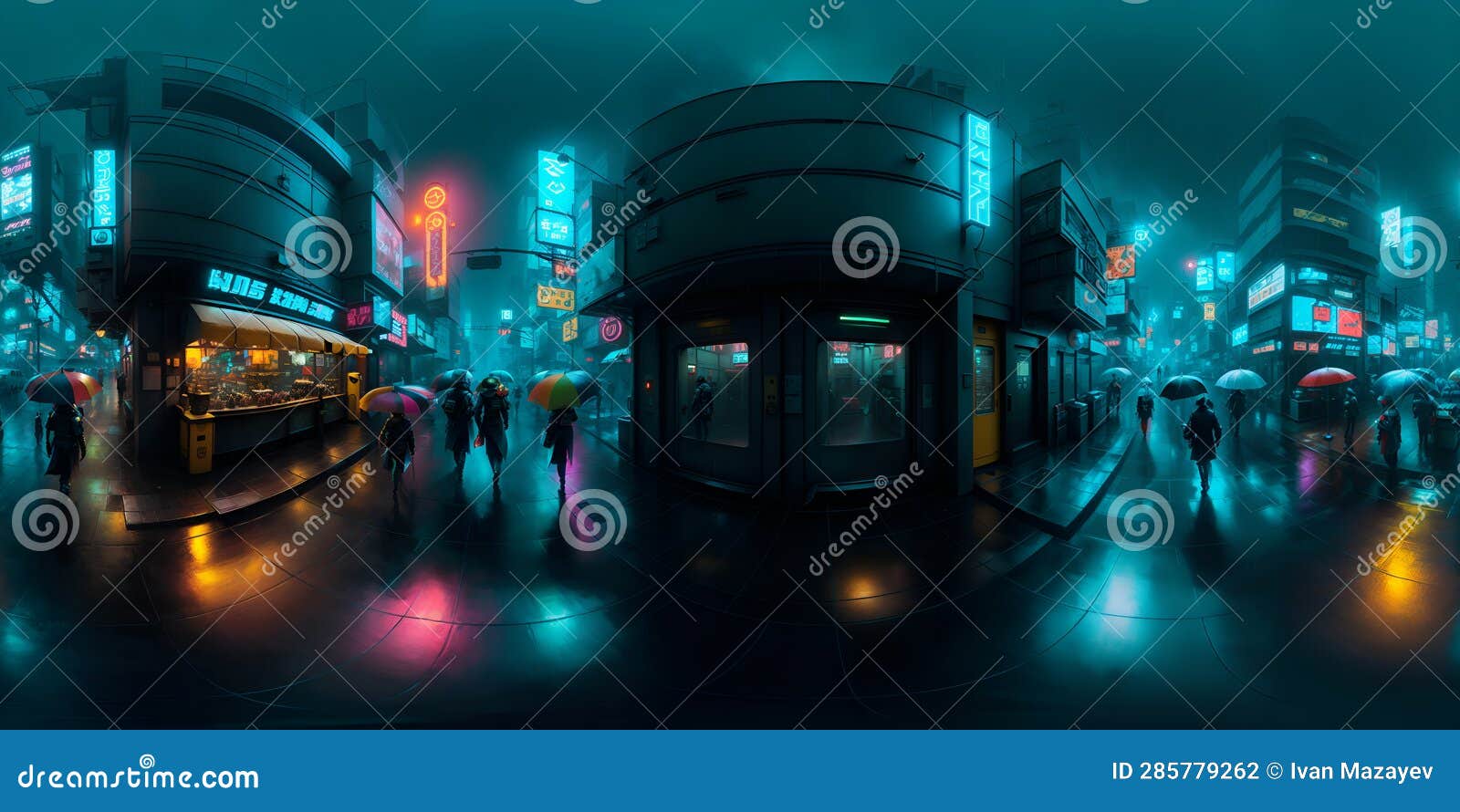 Cyberpunk Night City Tron Future 360 Panorama HDRI Stock Illustration ...