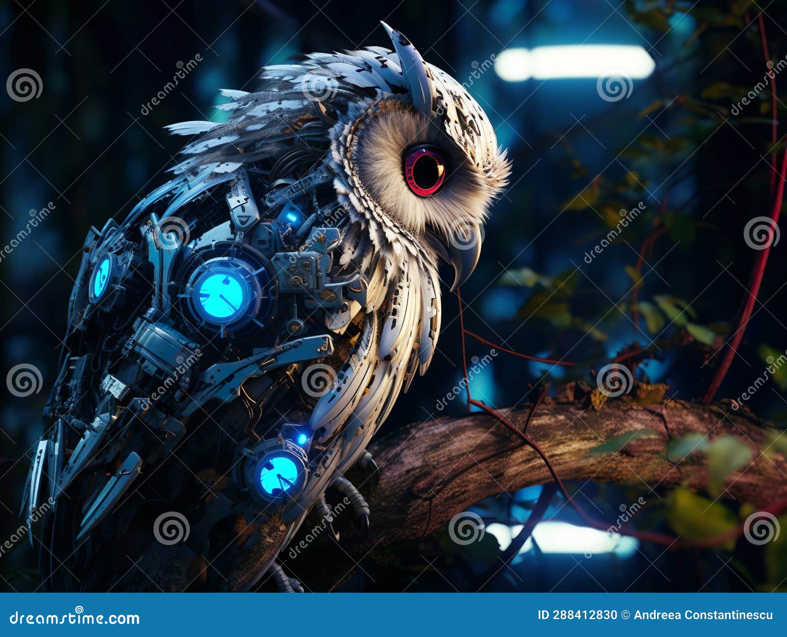 Cyberpunk night owl stock illustration. Illustration of bird - 288412830