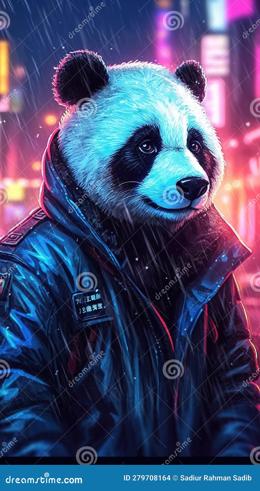Cyberpunk Panda With Holographic Eyes Decrypting Data In A High-tech ...