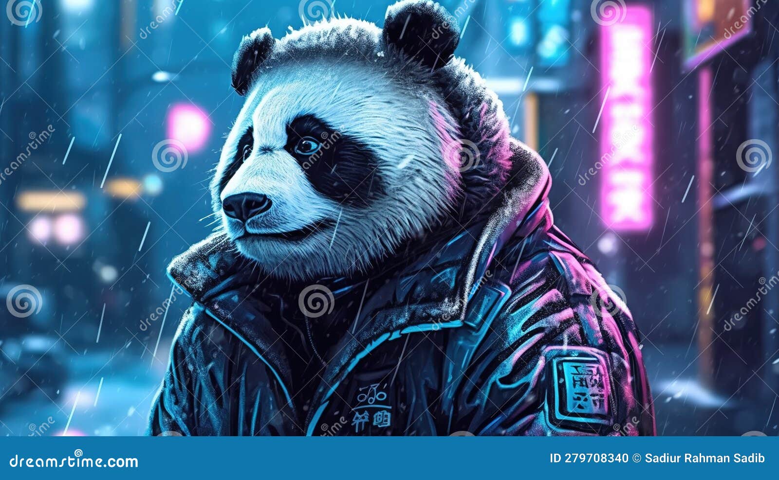 Cyberpunk Panda With Holographic Eyes Decrypting Data In A High-tech ...