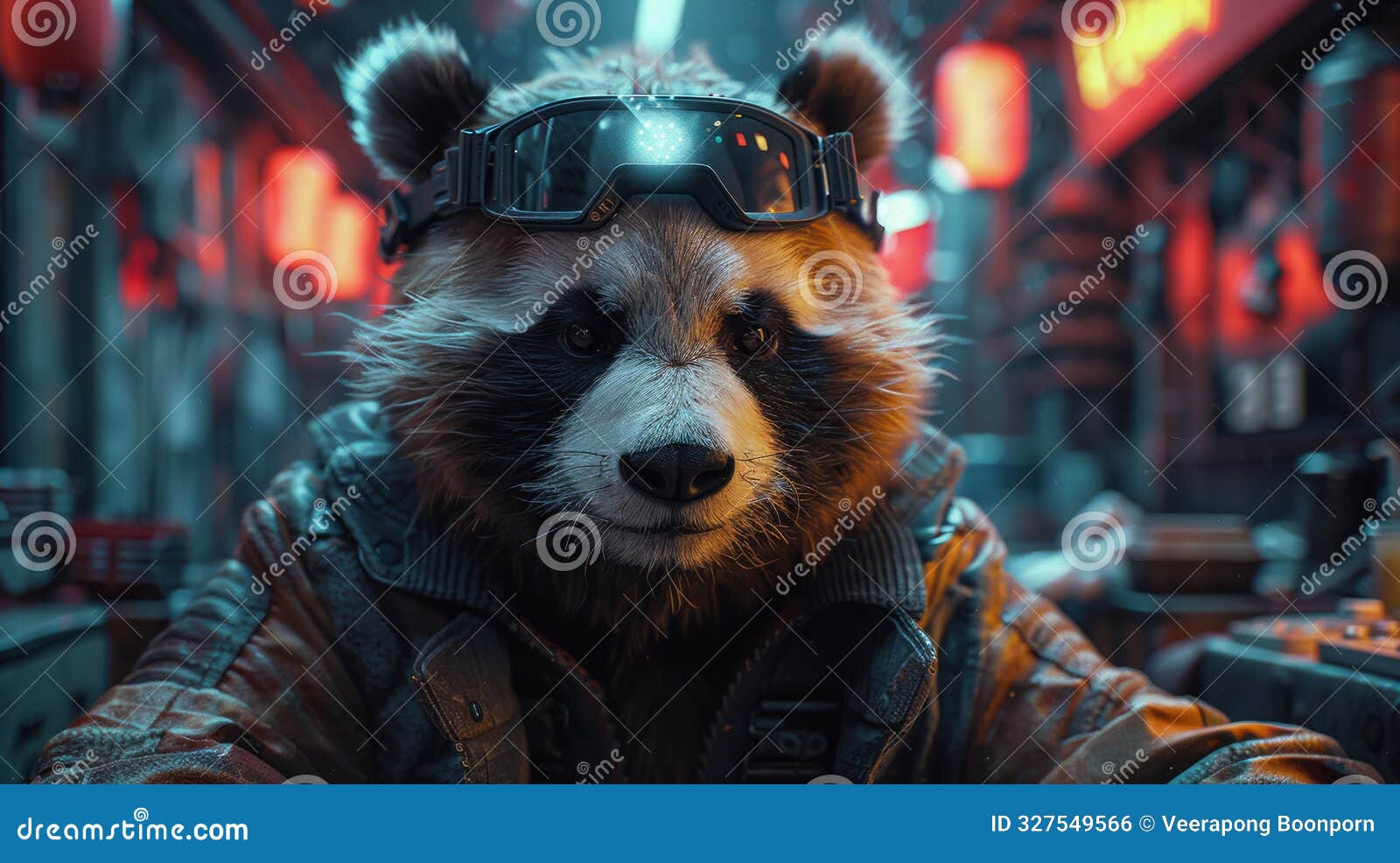 Cyberpunk Panda with Holographic Eyes Decrypting Data in a High-tech ...