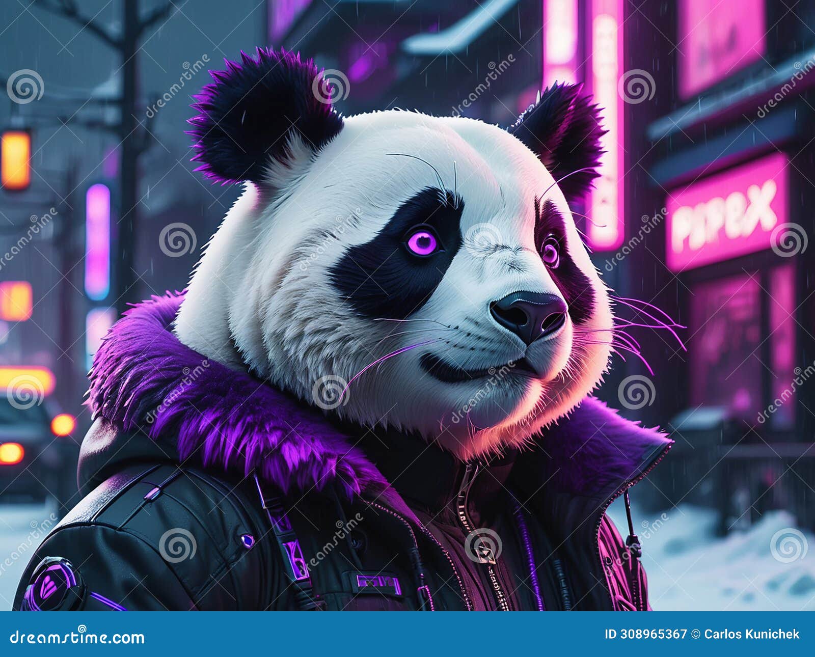 Cyberpunk Panda Outdoors in Winter - Generated by Ai Stock Illustration ...