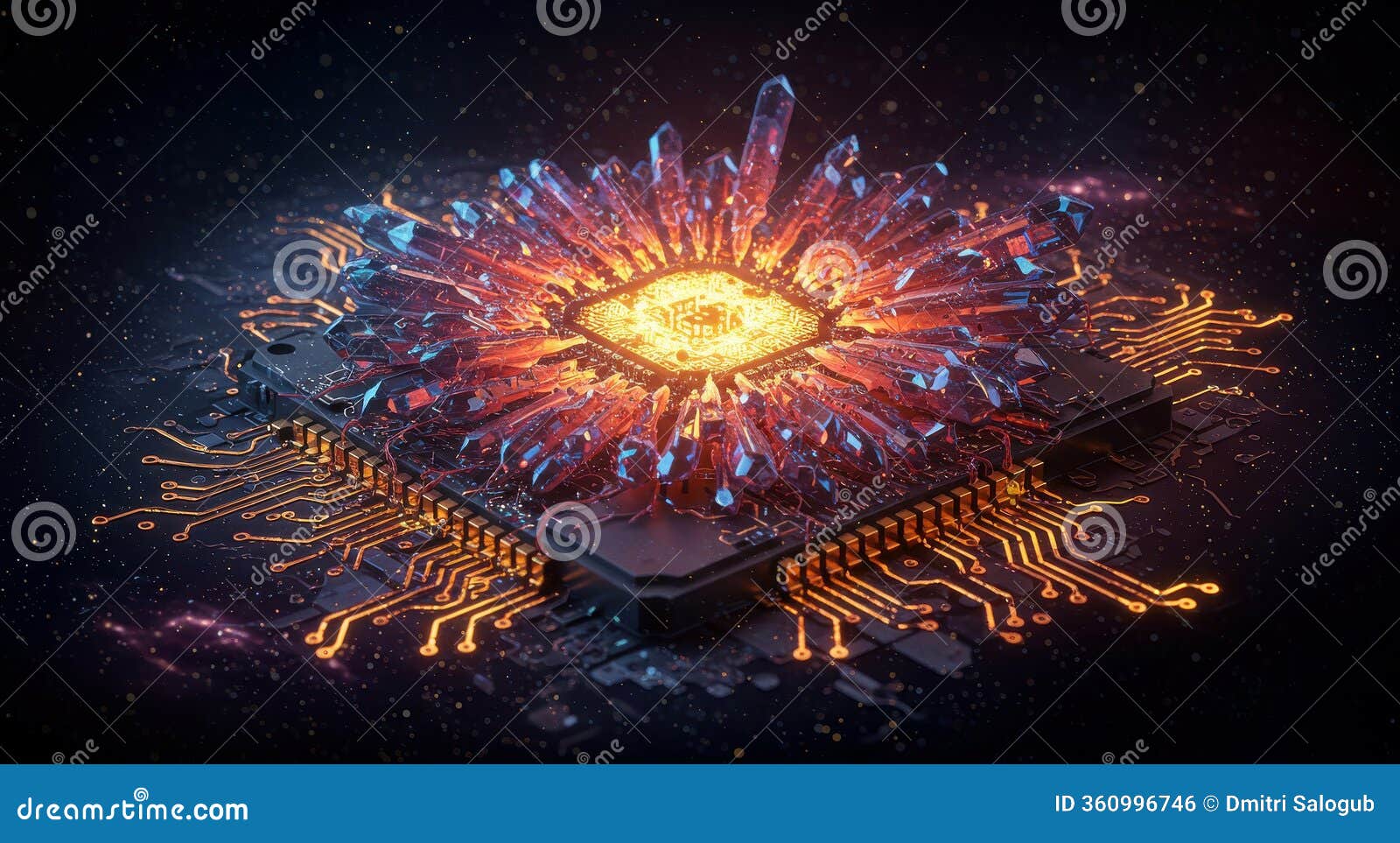 Cyberpunk Processor with Energy Crystals. Digital Art for Technology ...