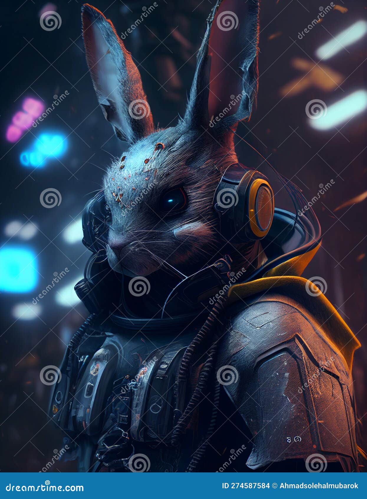 Cyberpunk Rabbit Realistic Illustration AI Generated Stock Illustration ...