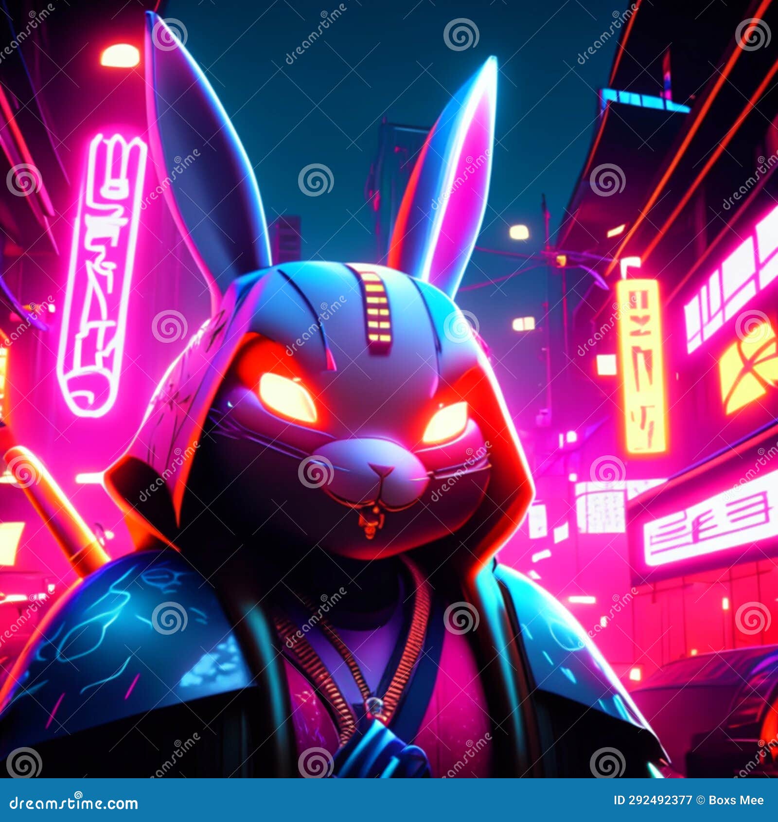 Cyberpunk Rabbit in Neon Light, 3d Rendering. Computer Digital Drawing ...