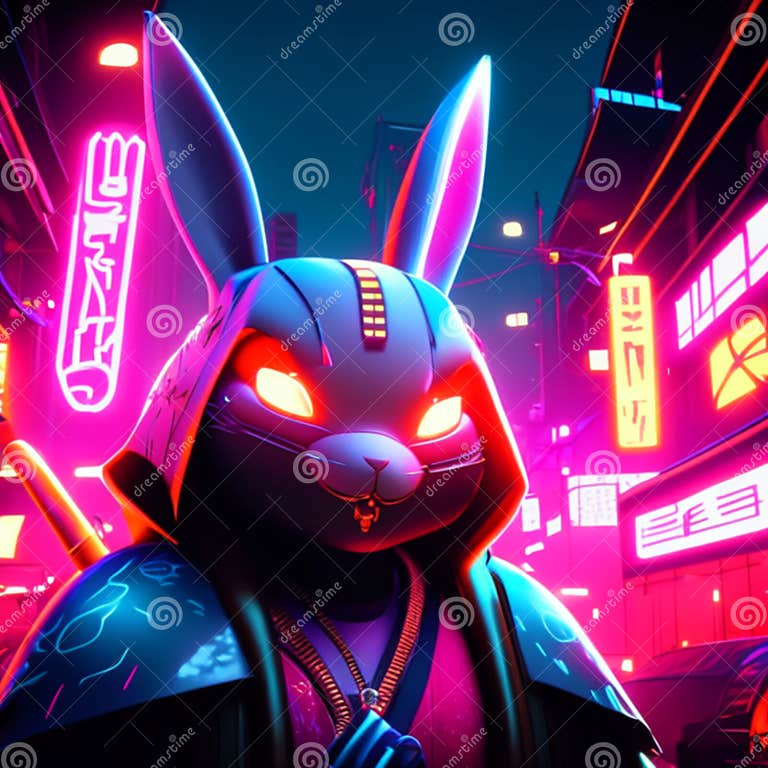 Cyberpunk Rabbit in Neon Light, 3d Rendering. Computer Digital Drawing ...
